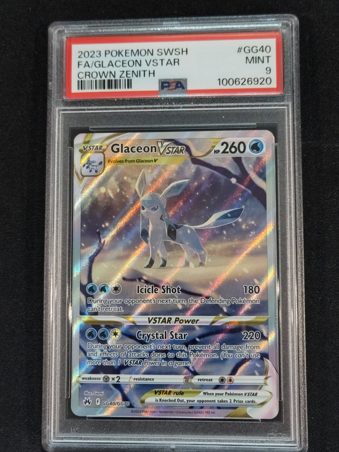 Glaceon VSTAR GG40/GG70 Crown Zenith Galarian Gallery PSA 9 – Boutique Holo
